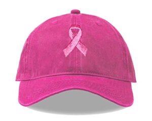 giavuwn breast cancer awareness hat for women, embroidered pink ribbon vintage cotton adjustable baseball cap