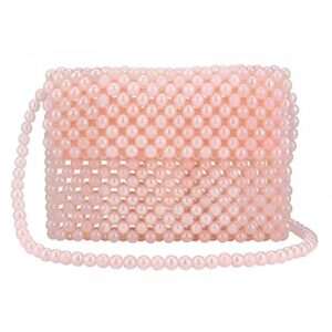 women shoulder bag girls pearl purse tote bag handmade weave beaded crossbody bag for daily evening party (pink)