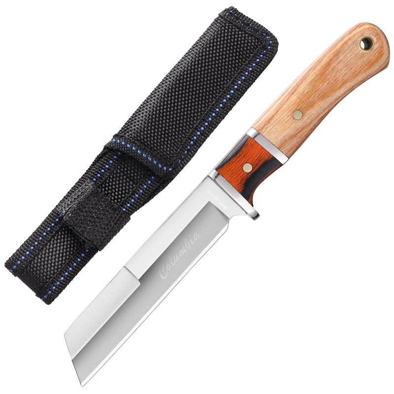 Doom Blade 6.3" Fixed Blade Small Cutter Knife Hunting Knife with Nylon Sheath, Lightweight,Easy to carry Camping Knife 440C Stainless Steel Blade with Wood Handle,Full Tang,For Outdoor, Hunting, Camping (Right Angle)