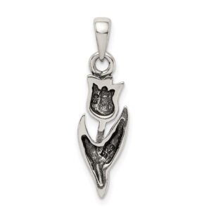 Auriga Fine Jewelry 925 Sterling Silver Antiqued Tulip Pendant (L- 28 mm, W- 8 mm) Gift for Women