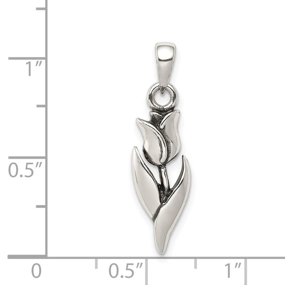 Auriga Fine Jewelry 925 Sterling Silver Antiqued Tulip Pendant (L- 28 mm, W- 8 mm) Gift for Women