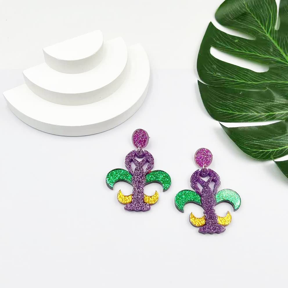 INENIMARTJ Mardi Gras Dangle Earrings for Women, Carnival Theme Mask Lips Hat Lobster Modelling Earrings, Mardi Gras Acrylic Earrings for Holiday Mardi Gras