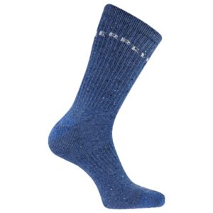 merrell adult's speckled wool blend crew socks-1 pair pack-unisex moisture wicking, blue, m/l (men's 9.5-12 / women's 10-13)