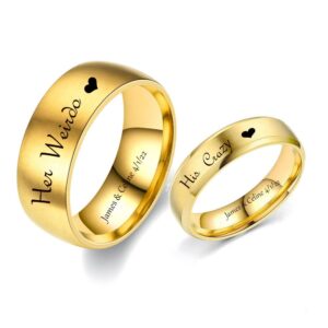 personalized matching rings for couples black gold silver,engraved promise rings for couples set with 2 rings,wedding engagement rings sets for him and her valentine's day jewelry gift (gold)