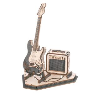 rokr wooden 3d puzzles for adults guitar, musical instrument model kit 3d puzzles for teens and kids to build, desk decor/diy hobbies/gifts for family and friends (electric guitar)