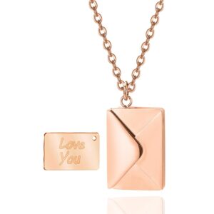 shinyy envelope love letter necklace for women stainless steel you secret gift message engraved locket jewelry pendant couples and family (rose gold)