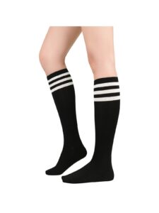 century star knee high long socks for women athletic running casual tube socks with triple stripes 1 black white one size