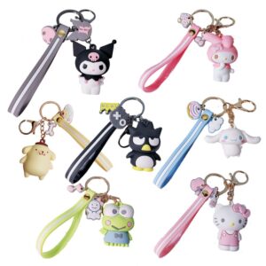 gtonee 7pcs novelty keychain sets kawaii anime cartoon figure pendant key chain cute keychain keyrings accessories for women men girls boys, bag charms, car keychain, 7 styles