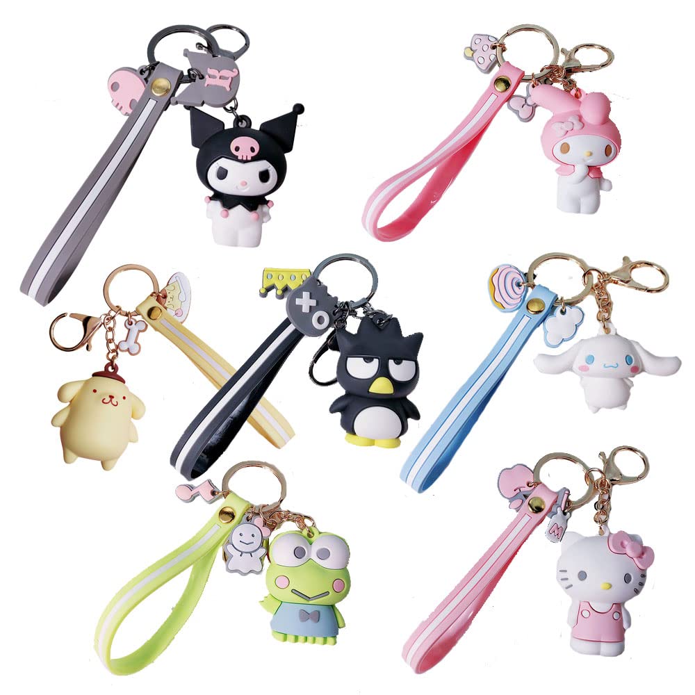 GTONEE 7pcs Novelty Keychain Sets Kawaii Anime Cartoon Figure Pendant Key Chain Cute Keychain Keyrings Accessories for Women Men Girls Boys, Bag Charms, Car Keychain, 7 Styles