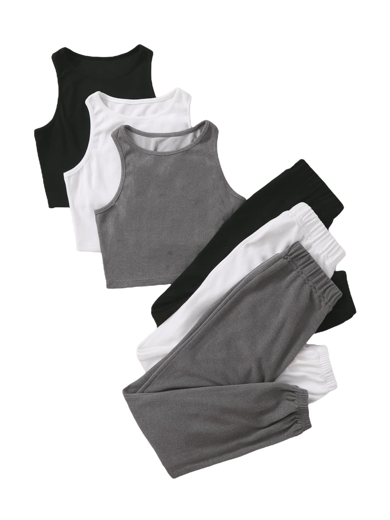 Verdusa Women's 6 Piece Lounge Sets Tracksuit Crop Tank Top and Sweatpants Grey Black White S