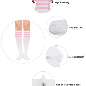 Century Star Knee High Socks Compression Socks for Women Athletic Running Casual Long Tube Socks with Triple Stripes 1 Black One Size