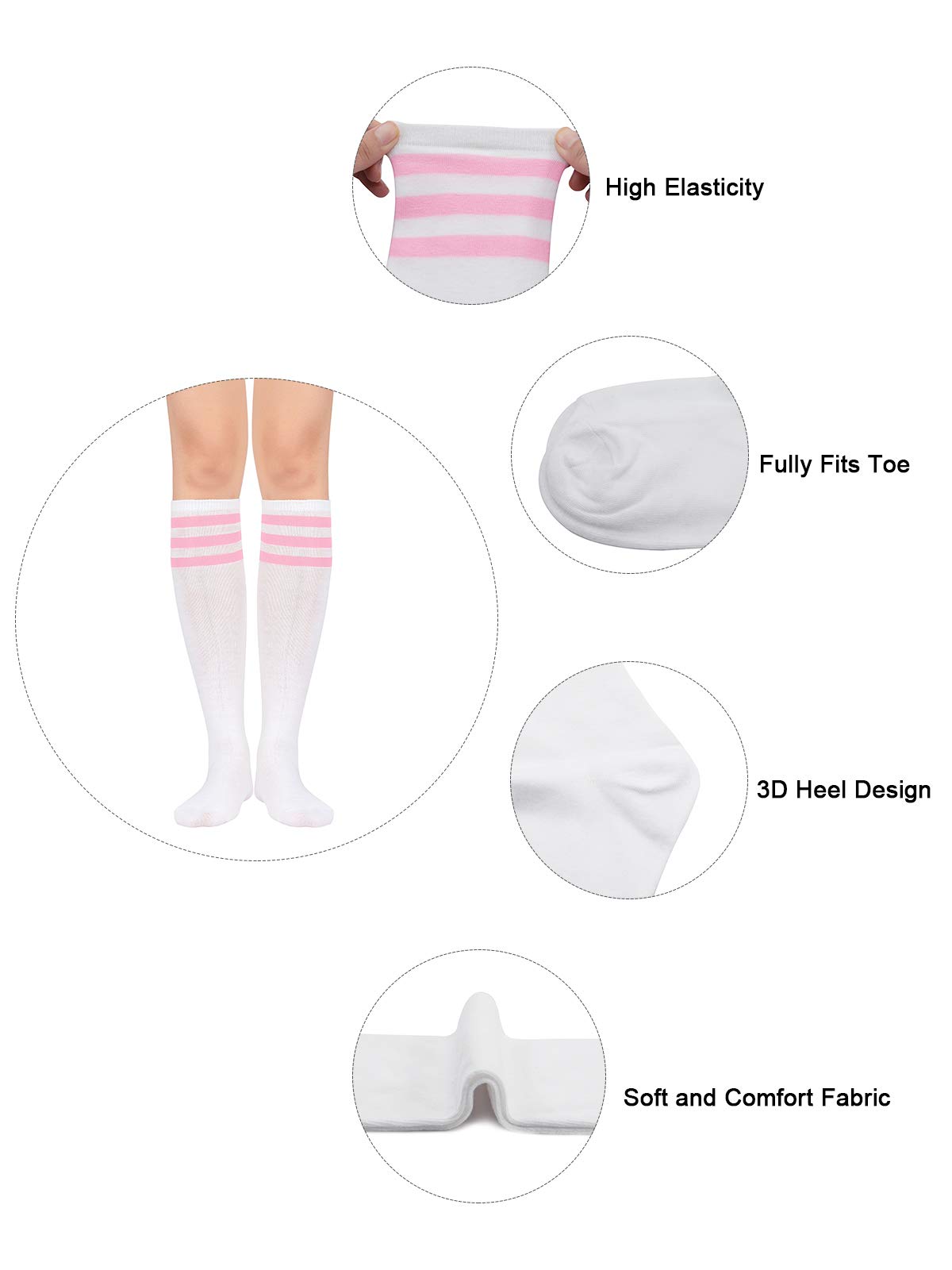 Century Star Knee High Socks Compression Socks for Women Athletic Running Casual Long Tube Socks with Triple Stripes 1 Black One Size