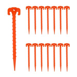 yhtimiox 15 pcs canopy stakes spiral plastic tent pegs 10 inch camping tent stakes peg heavy duty beach tent pegs orange