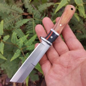 Doom Blade 6.3" Fixed Blade Small Cutter Knife Hunting Knife with Nylon Sheath, Lightweight,Easy to carry Camping Knife 440C Stainless Steel Blade with Wood Handle,Full Tang,For Outdoor, Hunting, Camping (Right Angle)