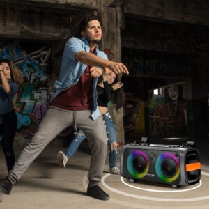 Hotec Karaoke Machine - Portable Bluetooth PA Speaker with Two Wireless Microphones, LED Party Lights, TF Card/USB Music, AUX Input, REC, and TWS for Adults and Kids