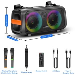 Hotec Karaoke Machine - Portable Bluetooth PA Speaker with Two Wireless Microphones, LED Party Lights, TF Card/USB Music, AUX Input, REC, and TWS for Adults and Kids