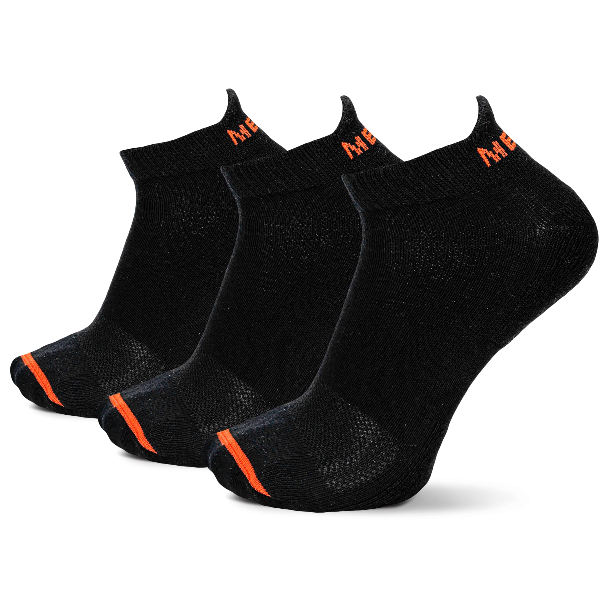 Merrell Adult's Cushioned Cotton Socks-3 Pair Pack-Unisex Breathable Mesh Comfort Zones, Low Cut Tab-Black, M/L (Men's 9.5-12 / Women's 10-13)