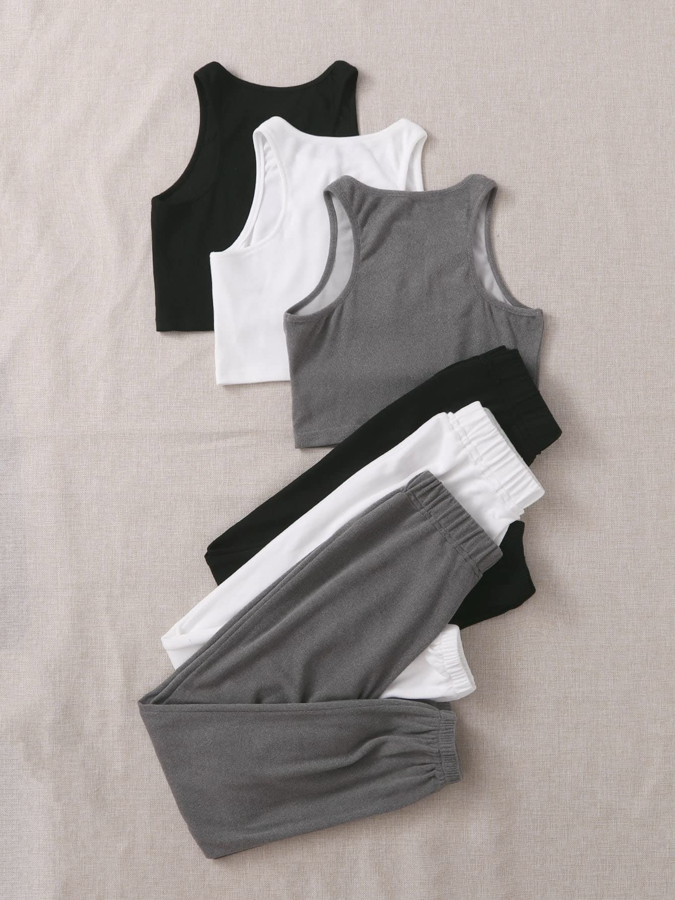 Verdusa Women's 6 Piece Lounge Sets Tracksuit Crop Tank Top and Sweatpants Grey Black White S