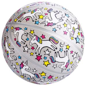 richball kids basketball size 5 youth, 27.5" girls basketball indoor outdoor, cartoon unicorn pink basket ball for juniors teens, street ball games with 1 pump, 1 net