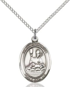 extel medium oval sterling silver st. honorius pendant with 18" chain, made in usa