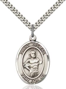 extel large oval sterling silver st. dismas pendant with 24" chain, made in usa