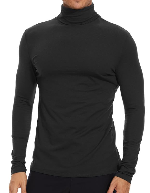 SIMIYA Mens Turtleneck Long Sleeve Shirts, Slim Fit Thermal Turtleneck for Men Basic Lightweight Thermal Underwear Top Black