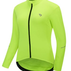 BALEAF Women's Thermal Cycling Jersey Long Sleeve Winter 4 Pockets Bike Fleece Jackets Windproof Cold Weather Fluorescent Yellow XXL