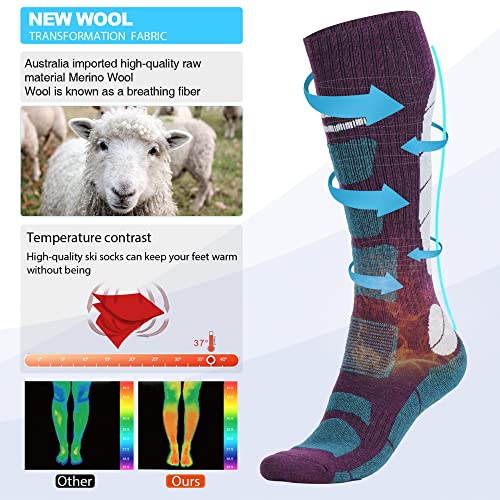 Ski Socks Merino Wool Thermal Knee High Winter Snowboard Sport Socks Men Women, Hunting