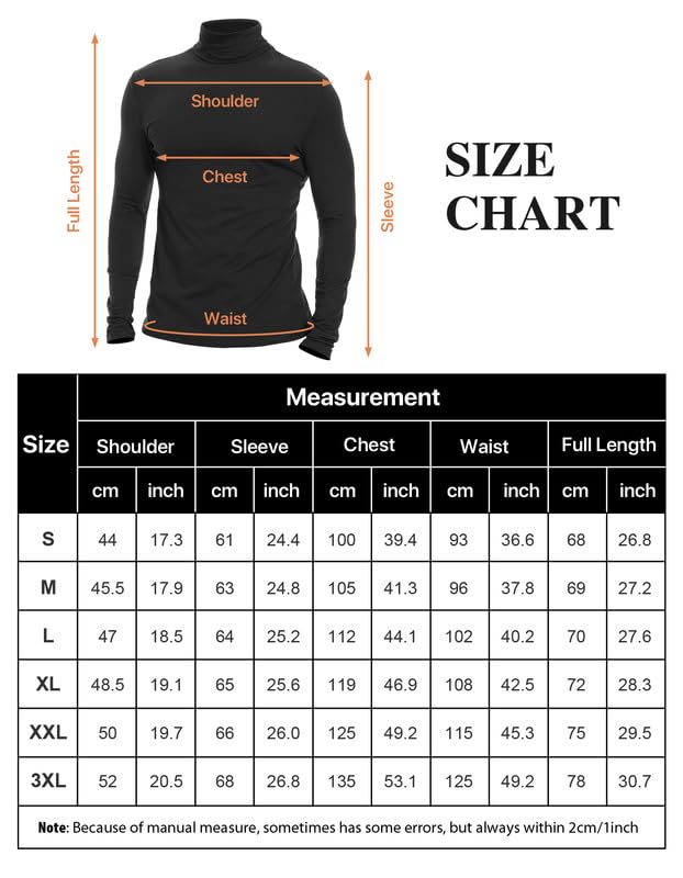 SIMIYA Mens Turtleneck Long Sleeve Shirts, Slim Fit Thermal Turtleneck for Men Basic Lightweight Thermal Underwear Top Black