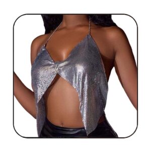 edary body chain sequin halter chain silver sequins vest crop top sparkly chest chain jewelry for women