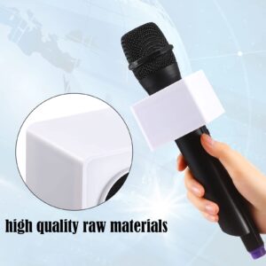 4 Pcs Microphone Flag Station Portable Square Cube Shaped Mic Flags ABS Foam Microphone Flag Microphone Accessories for Interview KTV Reporter Host (White, Black)