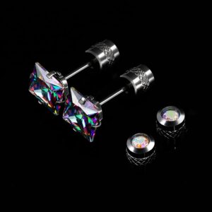 Titanium Screw Back Halo CZ Stud Earrings for Women Men, Cubic Zirconia, Cubic Zirconia