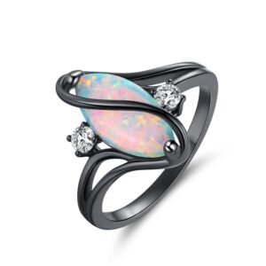 18k black gold plated white fire opal birthstone marquise rings for women cocktail band party birthday gifts fashion jewelry(7)