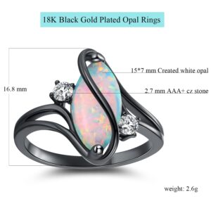 18K Black Gold Plated White Fire Opal Birthstone Marquise Rings for Women Cocktail Band Party Birthday Gifts Fashion Jewelry(7)