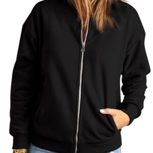 GeGekoko Womens Zip Up Sweatshirts Jackets Long Sleeve Casual Loose Outwear with Pockets Black