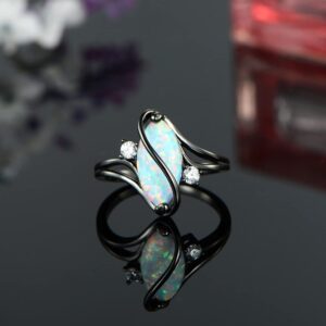 18K Black Gold Plated White Fire Opal Birthstone Marquise Rings for Women Cocktail Band Party Birthday Gifts Fashion Jewelry(7)