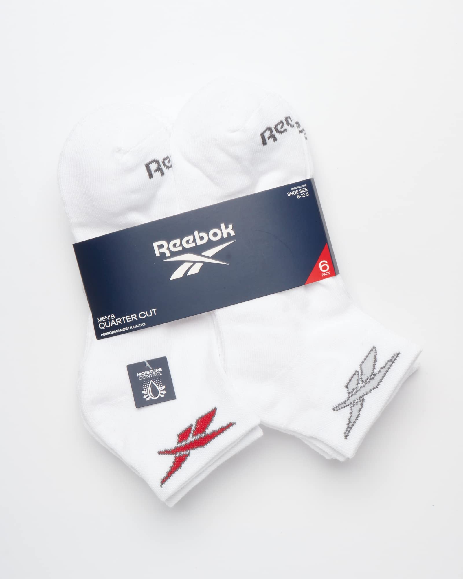 Reebok Men's Quarter Socks - 6 Pack Cushion Quarter Cut Ankle Socks for Men - Breathable Men's Athletic Socks (Size 6-12.5), Size 6-12.5, White Logo