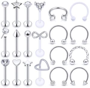 dyknasz 16g threadless push in labret jewelry lip rings set surgical steel medusa piercing jewelry lip hoop ring for women men forward helix earrings tragus piercing jewelry