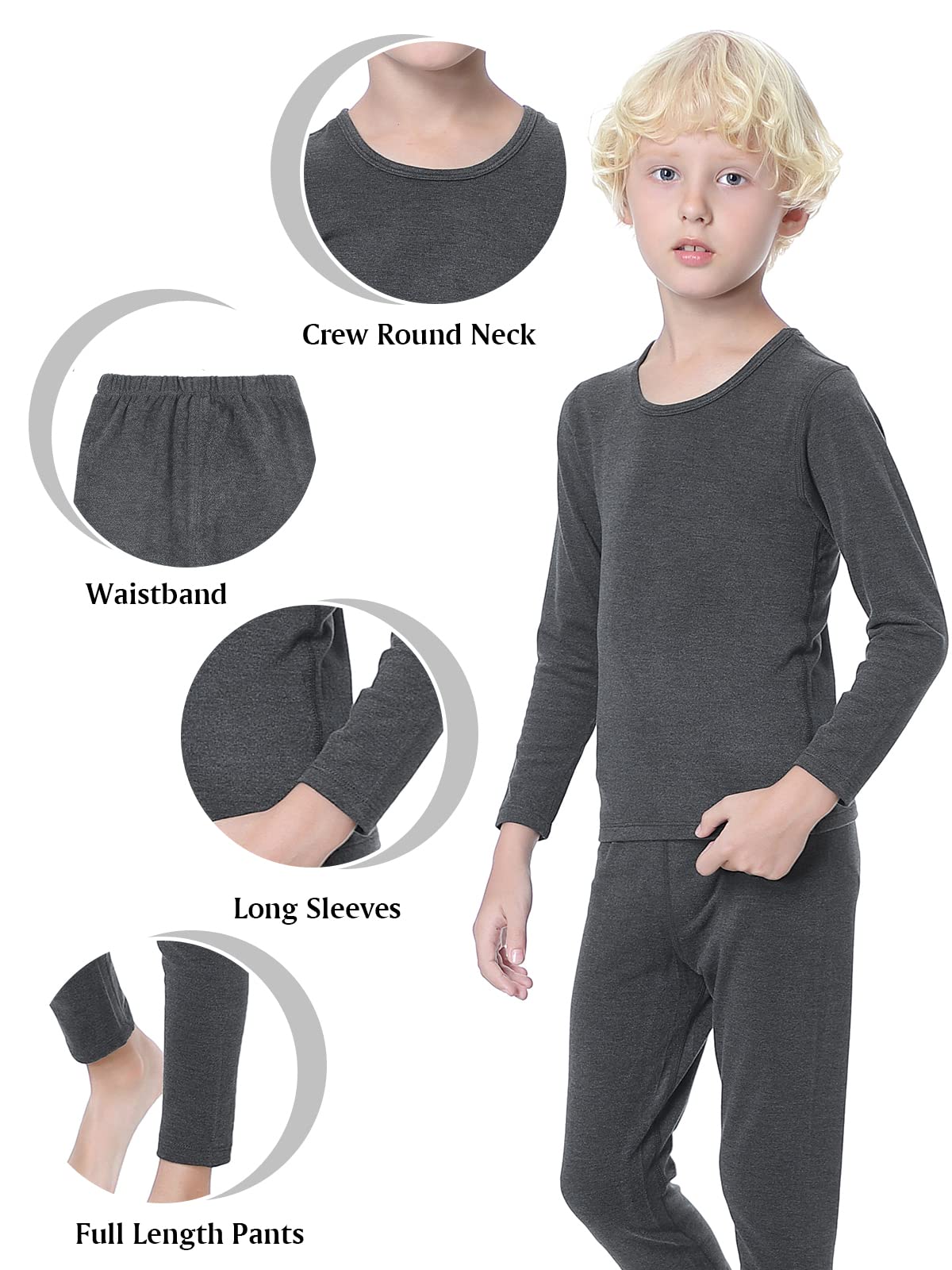 Century Star Kids Thermal Underwear Long Johns for Boys Girls Base Layer Toddler Thermal Set Ultra Soft Black Medium (90) /2T-3T