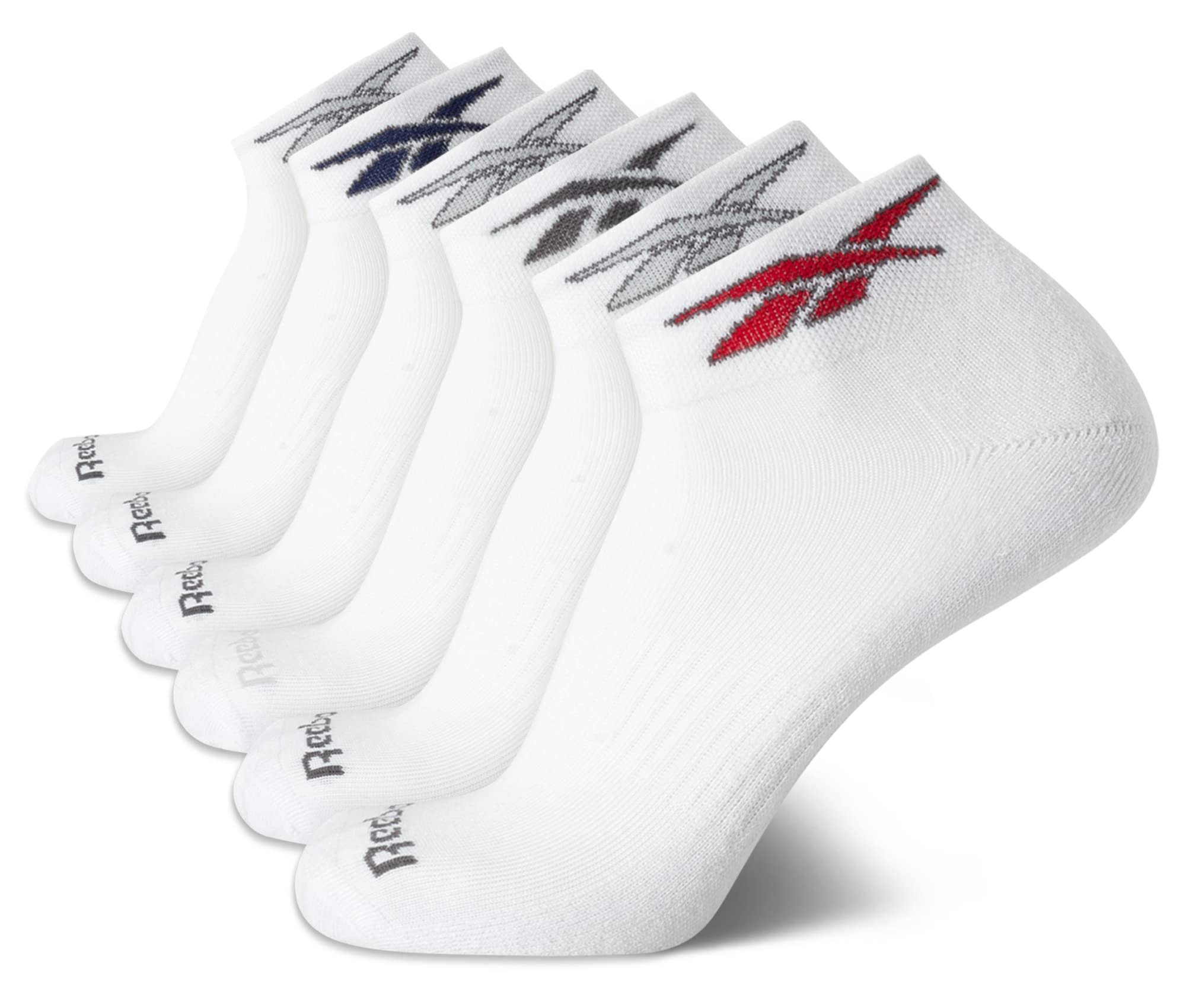 Reebok Men's Quarter Socks - 6 Pack Cushion Quarter Cut Ankle Socks for Men - Breathable Men's Athletic Socks (Size 6-12.5), Size 6-12.5, White Logo