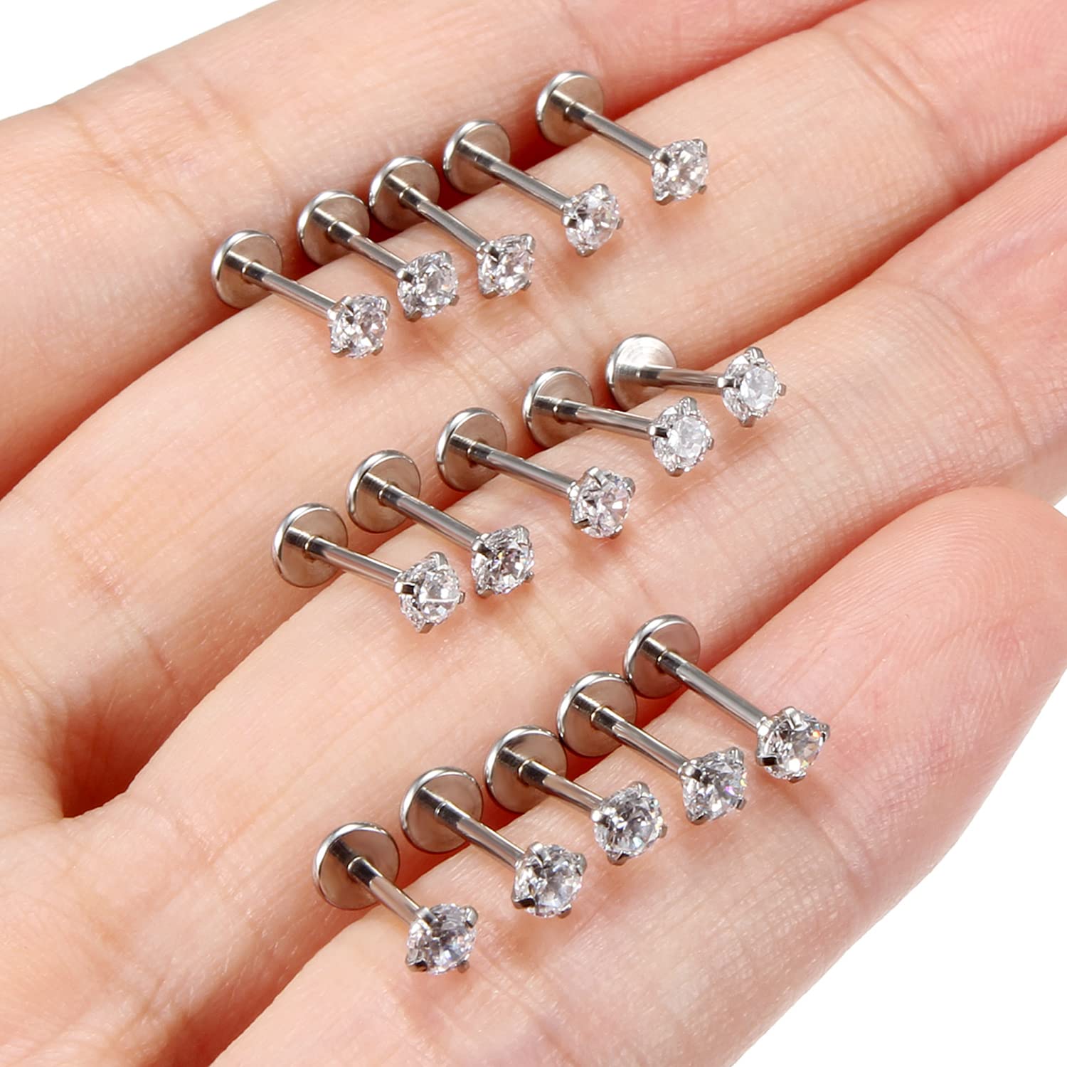 Kridzisw 20g Threadless Push in Nose Rings Stud Piercing Jewelry for Women Stainless Surgical Steel Flat Back Straight Silver Pushin Nostril Nose Lip Labret Ring Bar Pin Bone Piercing Jewelry Men 7mm