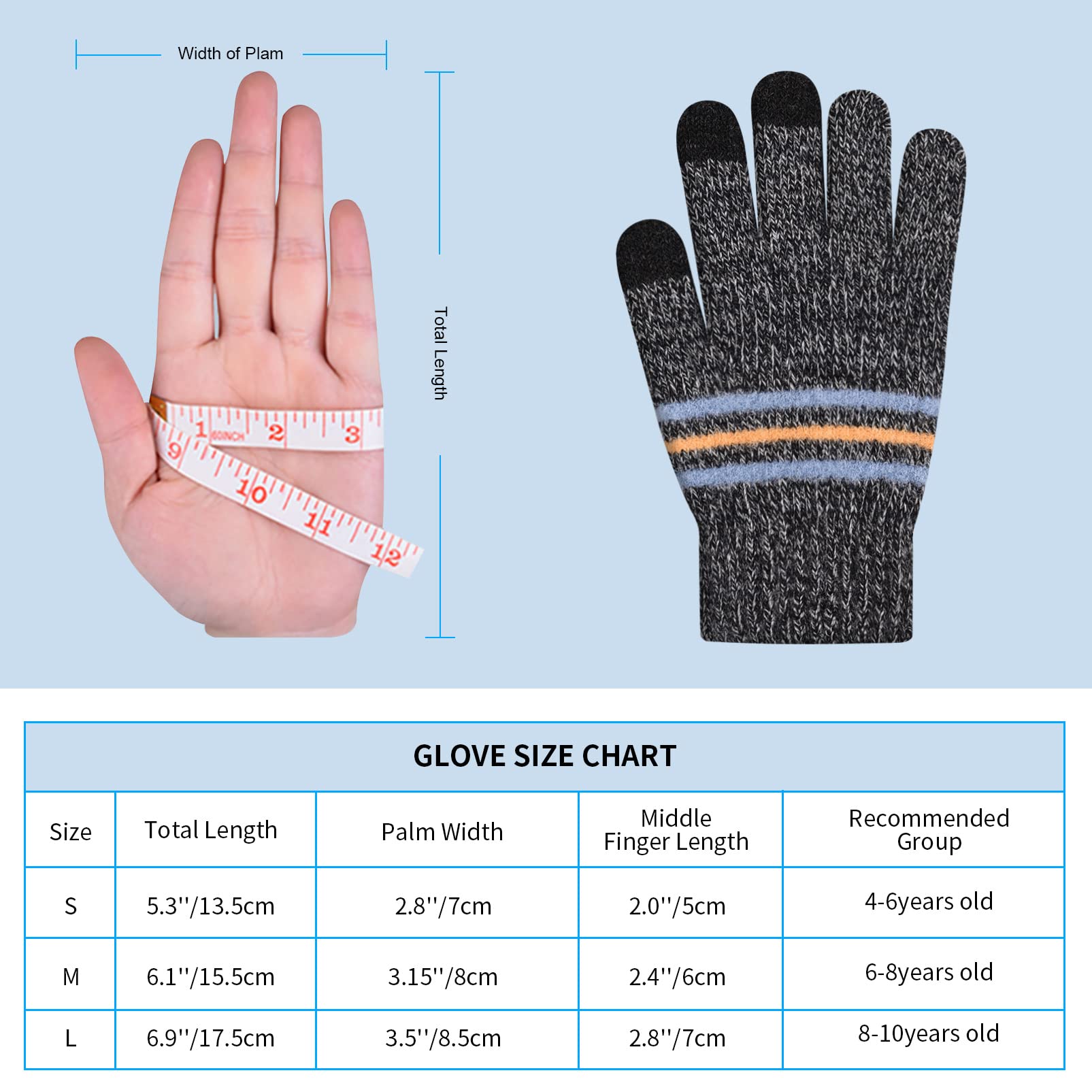 Kids Winter Warm Knit Gloves - 3 Pairs TouchScreen Knitted Cotton Glove Thicken Mittens Kids Gloves Running Sport Cold Weather Gloves Full Finger Thermal Hand Gloves for Outdoor Ski Riding Cycling 4-6