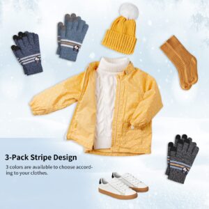 Kids Winter Warm Knit Gloves - 3 Pairs TouchScreen Knitted Cotton Glove Thicken Mittens Kids Gloves Running Sport Cold Weather Gloves Full Finger Thermal Hand Gloves for Outdoor Ski Riding Cycling 4-6