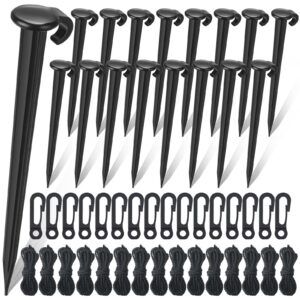 16 sets canopy stakes with nylon ropes and hook tent plastic beach tent pegs heavy duty tent ground anchor stakes outdoor inflatables stakes tents spikes for garden camping lawn, 7 inch