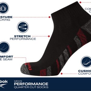 Reebok Men's Quarter Socks - 6 Pack Cushion Quarter Cut Ankle Socks for Men - Breathable Men's Athletic Socks (Size 6-12.5), Size 6-12.5, White Logo