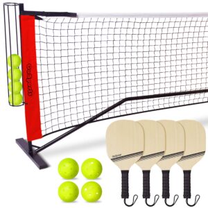 gosports regulation pickleball net with complete accessories set - 22ft portable net and frame with set of 4 paddles and 8 pickleballs