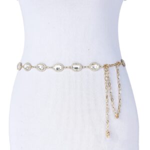 ILuvatar white glass diamond chain belt metal diamond belt women's dress metal belt women's western style belt women's belt oval decoration