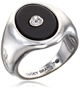 lucky brand onyx signet ring,silver,size 7