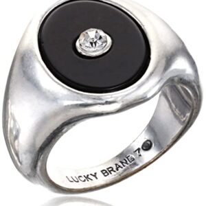 Lucky Brand Onyx Signet Ring,Silver,Size 7