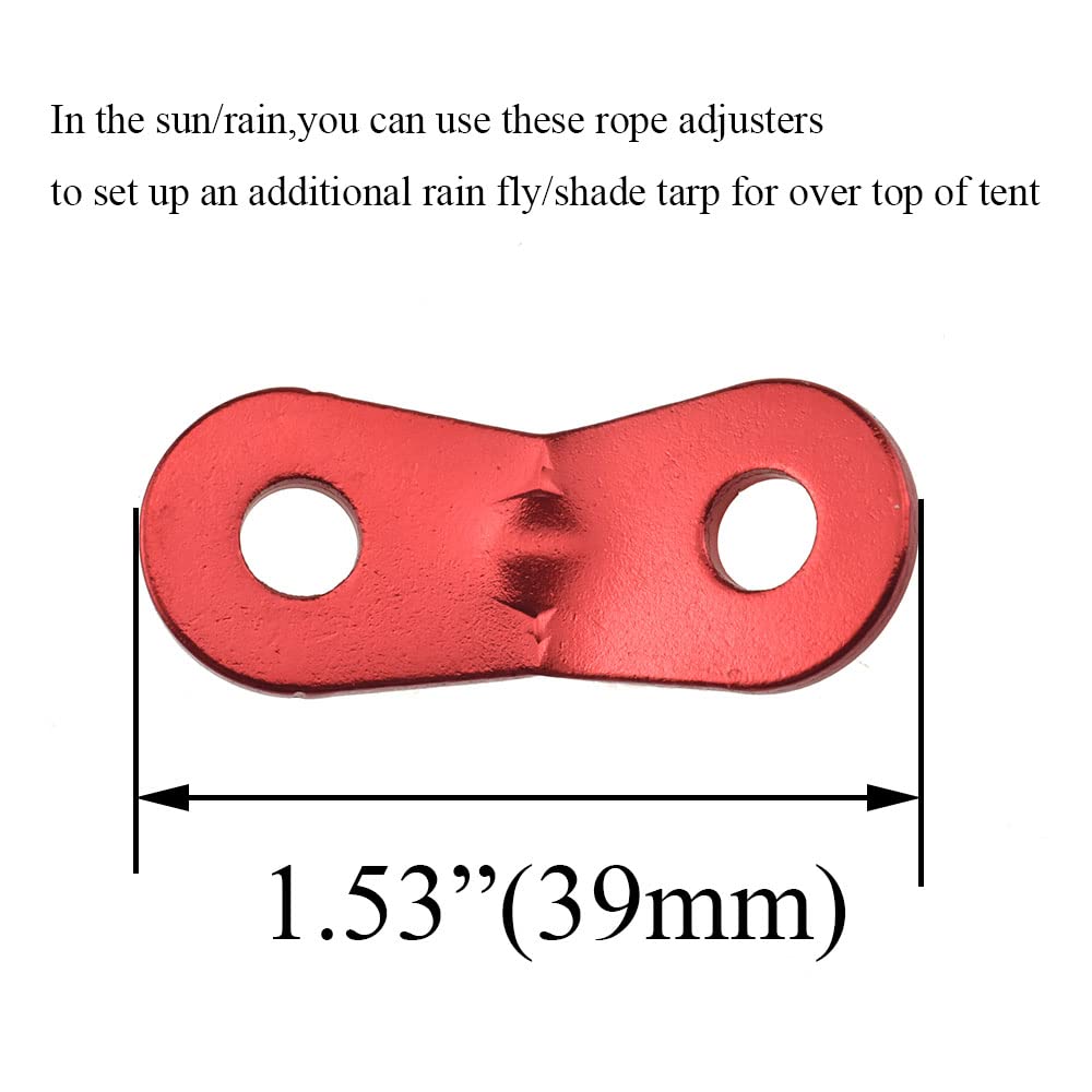 Acoeitl Aluminum Alloy Guyline Cord Adjuster Strong Tent Tensioners Rope Wind Buckle Quick Set up Easy Adjust Tighten Solid Grip for Camping Hiking Boat Cover Canopy Shade Tarp Paracord 12Pcs Red